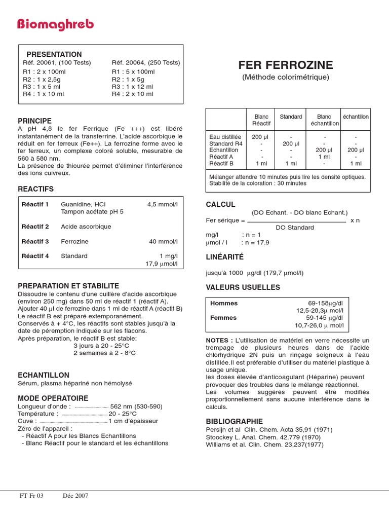 Dosage du fer par méthode ferrozine | PDF | Substances chimiques | Chimie