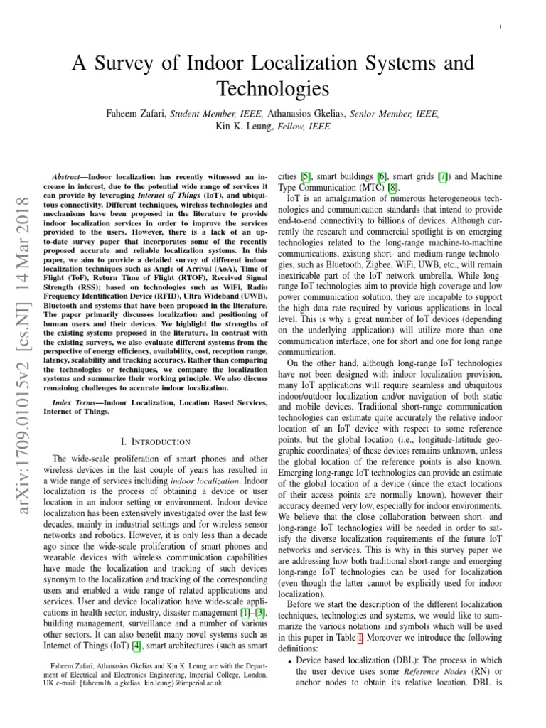 Survey of Localization Techniques | PDF | Internet Of Things | Wi Fi