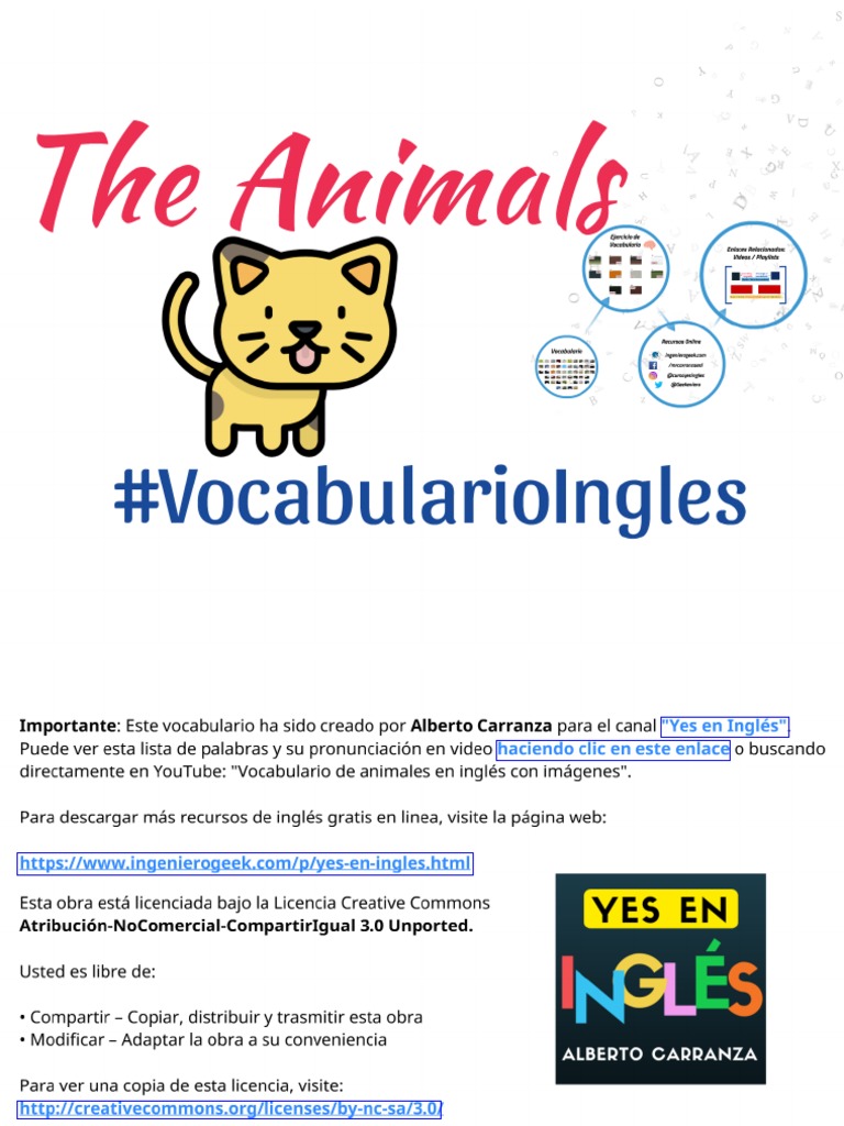 Vocabulario de Animales en Inglés Con Imágenes PDF y Ejercicio | PDF ...