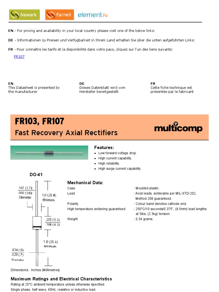 This Datasheet Is Presented by The Manufacturer Dieses Datenblatt Wird ...