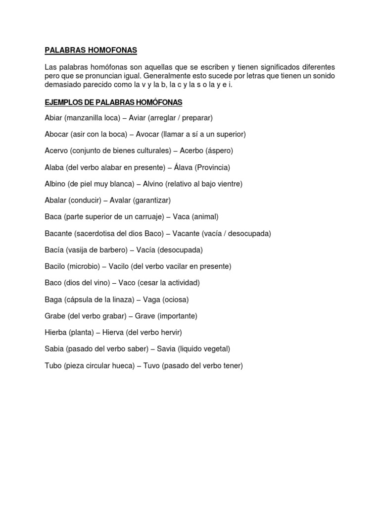 Palabras Homofonas | PDF | Artes del Lenguaje y Comunicación