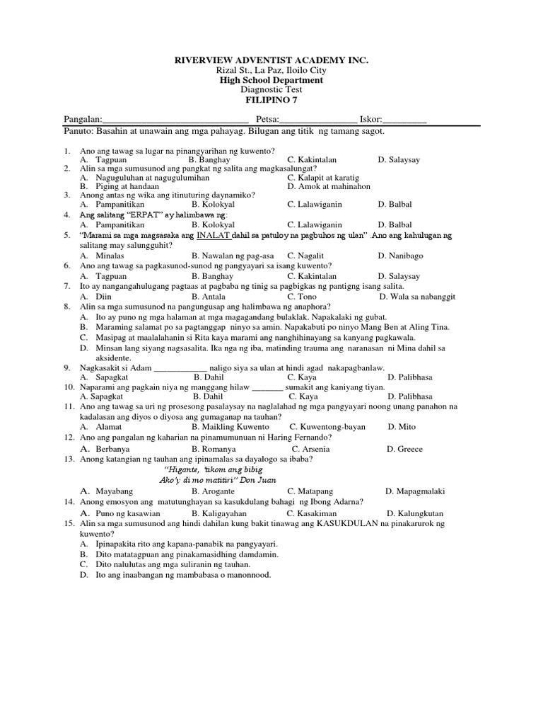 Grade 7 Filipino | PDF