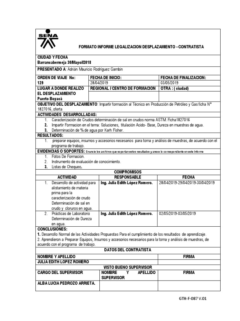 FORMATO INFORME DE COMISIONES CONTRATISTA - Comision | PDF