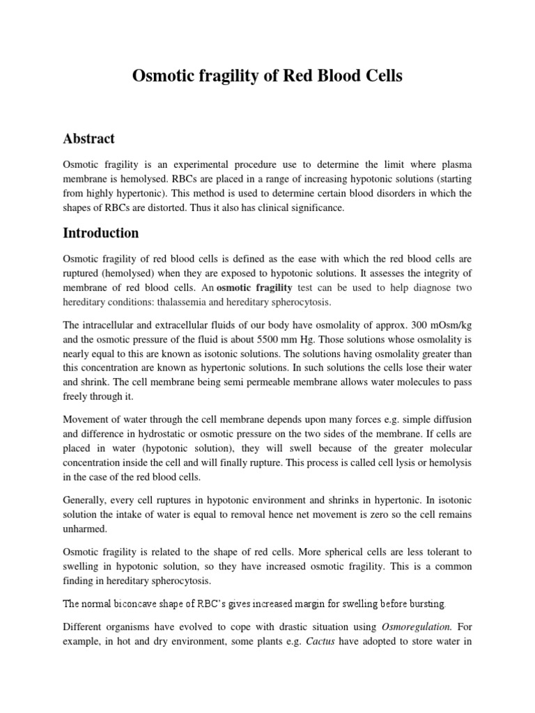 Osmotic Fragility of RBCs Study | PDF | Osmosis | Cell Biology