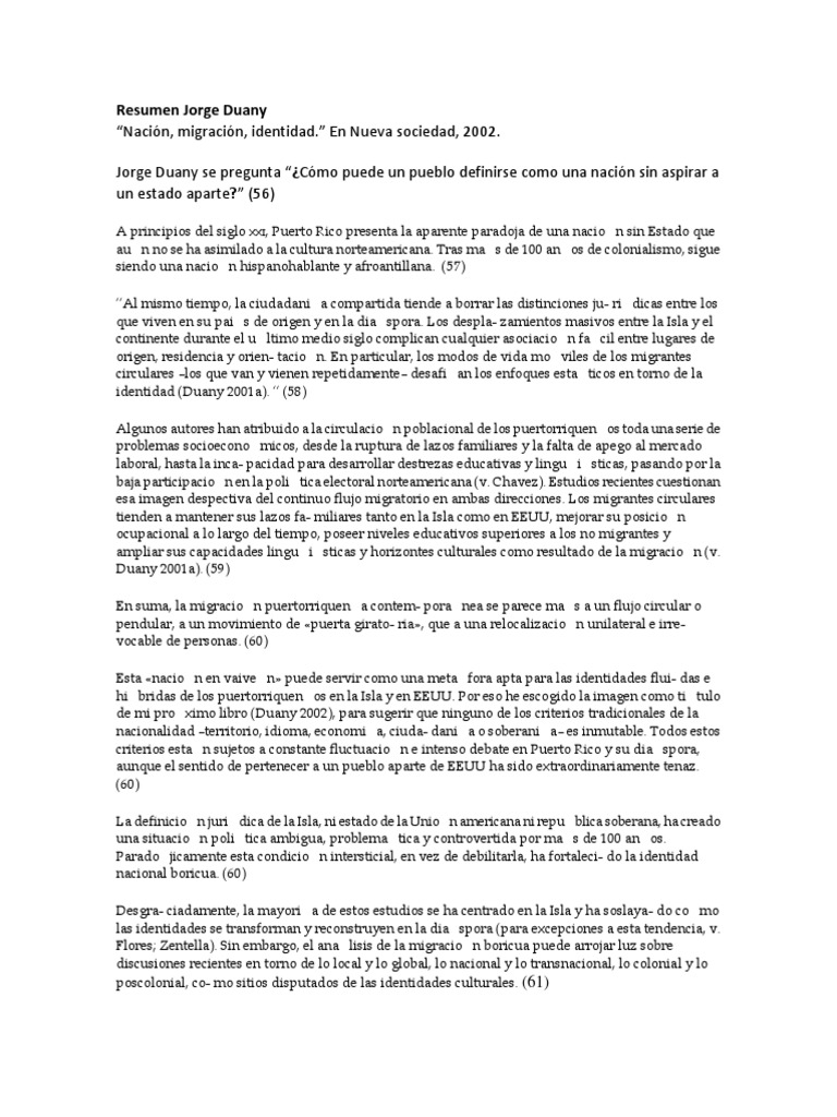 Resumen Jorge Duany | PDF | Migración humana | Nación