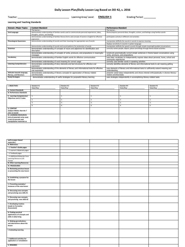 Daily Lesson Plan Template for English 2 | PDF | Fluency | Reading ...