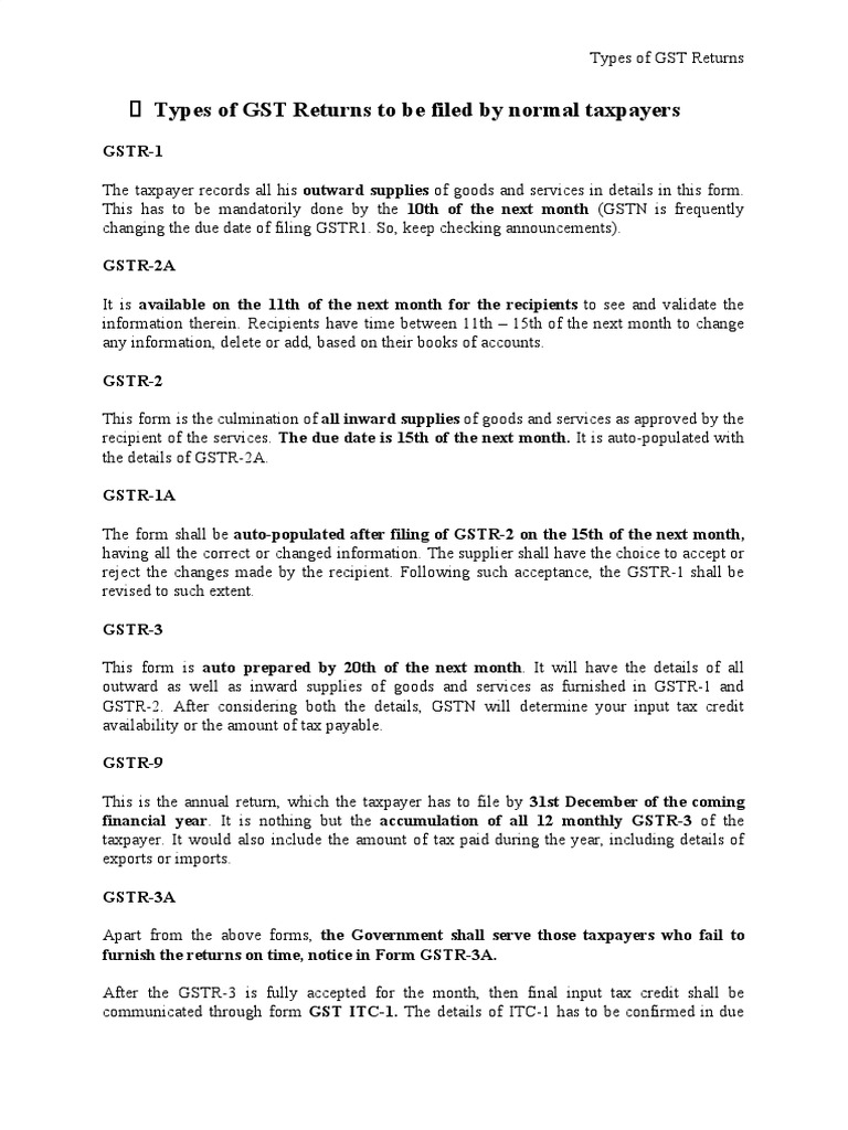 Types of GST Returns | Download Free PDF | Taxes | Value Added Tax