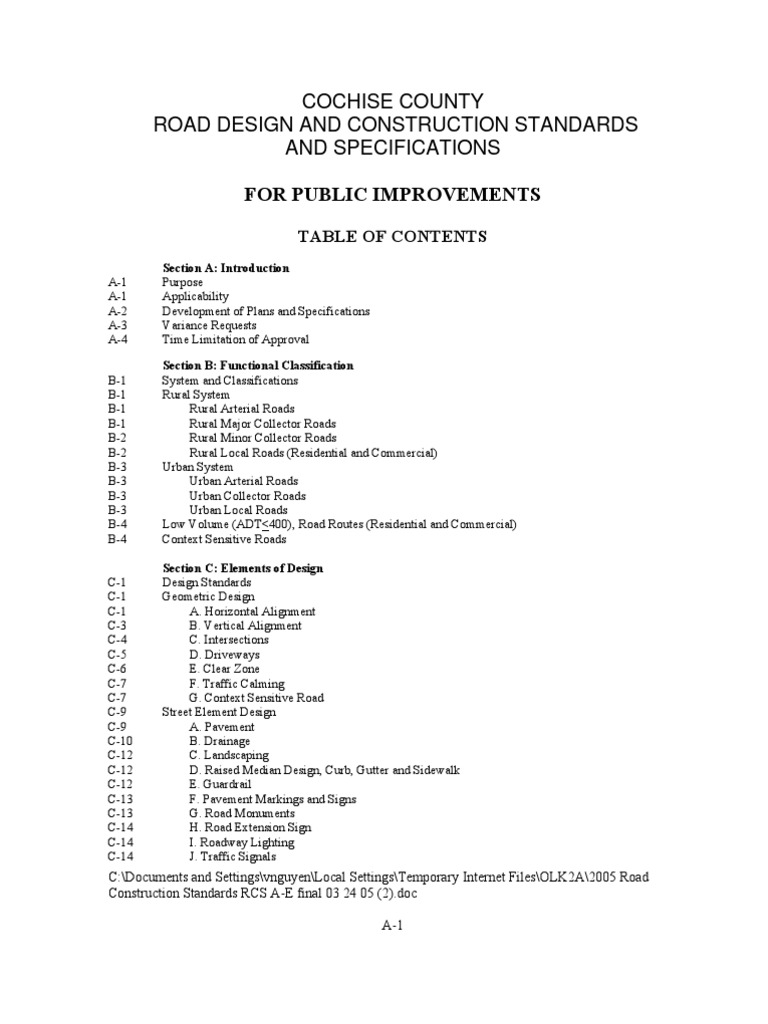 Cochise County Road Design Standards | PDF | Traffic | Road