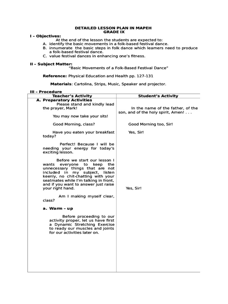 Detailed Lesson Plan in Mapeh | PDF
