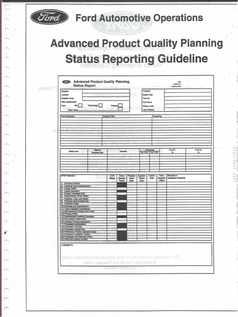 APQP Status Reporting Guideline | PDF