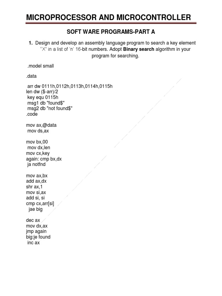 Microprocessor and Microcontroller: Soft Ware Programs-Part A | PDF | Assembly Language ...
