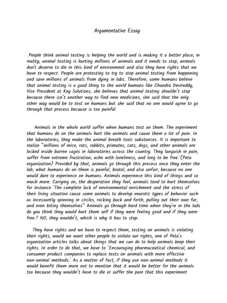 Argumentative Essay | PDF | Animal Testing | Psychological Concepts