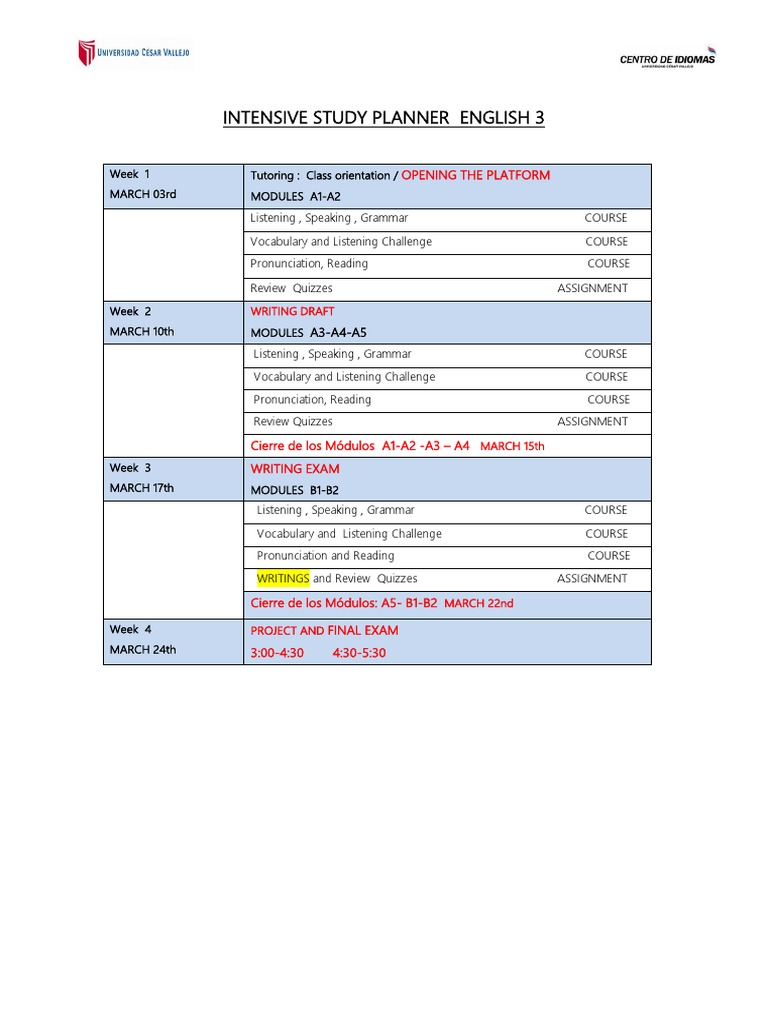 Intensive Study Plan English 3 | PDF | Language Arts & Discipline