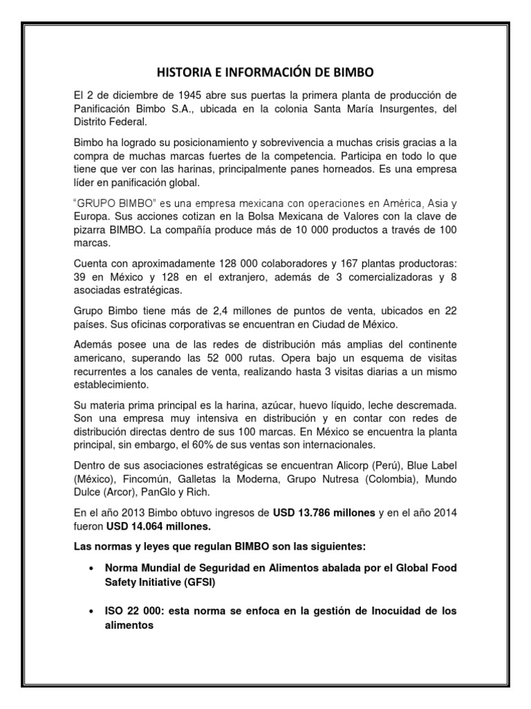 Historia e Información de Bimbo | PDF | Panes | Business