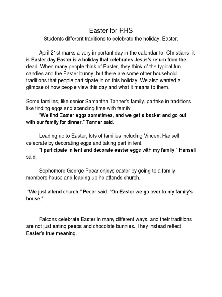 RHS Students' Unique Easter Traditions | PDF