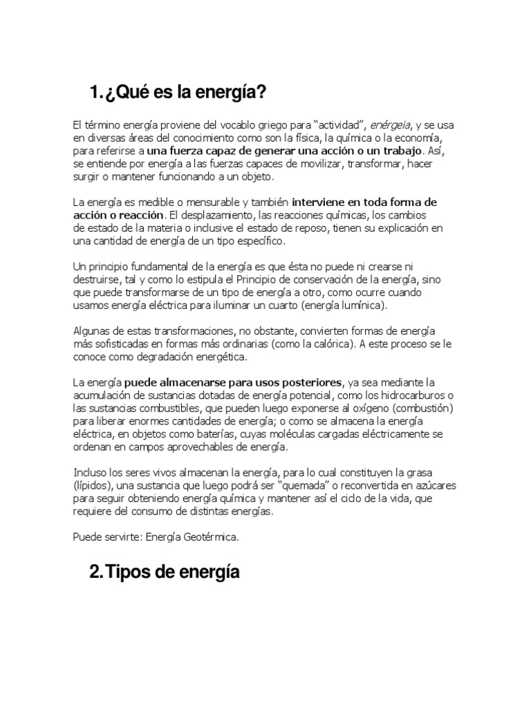 Introducción a la Energía y sus Tipos | PDF | Electricidad | Calor
