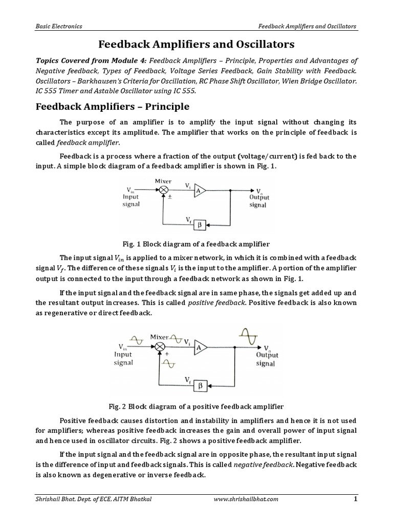 Basic Electronics (18ELN14/18ELN24) - Feedback Amplifiers and Oscillators (Module 4) | Download ...