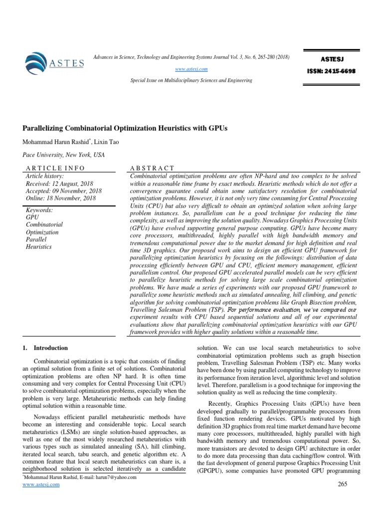 Parallelizing Combinatorial Optimization Heuristics With Gpus | PDF | Metaheuristic | Parallel ...