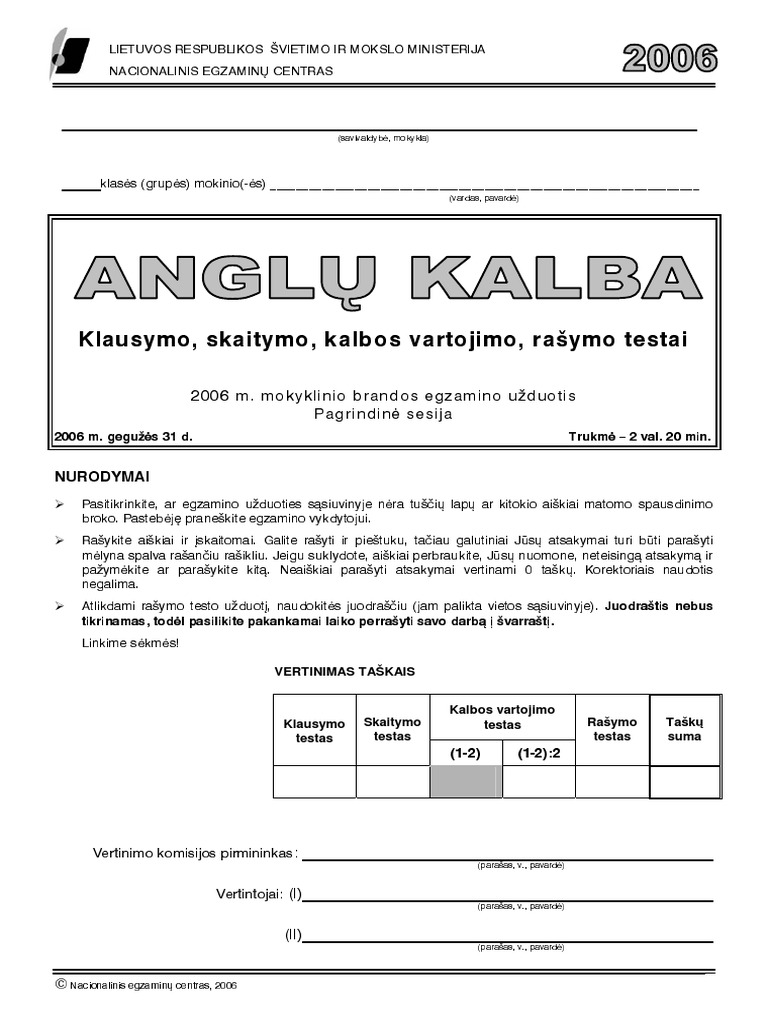 127 Uzduotys 2006 MBE Anglu PDF | PDF