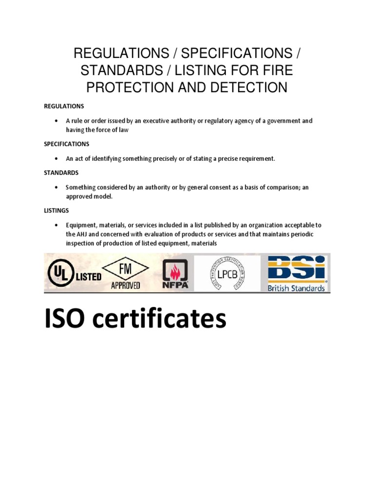 ISO Certificates: Regulations / Specifications / Standards / Listing ...