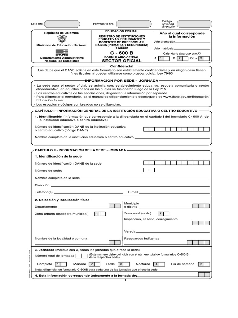 DANE - Formulario C600B - Sector - Oficial PDF | PDF | Educación Secundaria | Educación de la ...