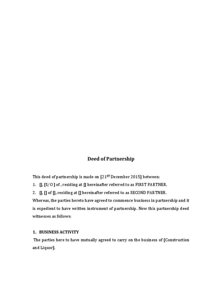 Partnership Deed | PDF | Partnership | Deed