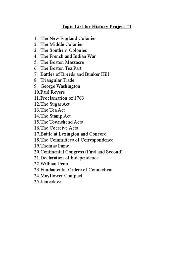 Key Topics for U.S. History Project | PDF