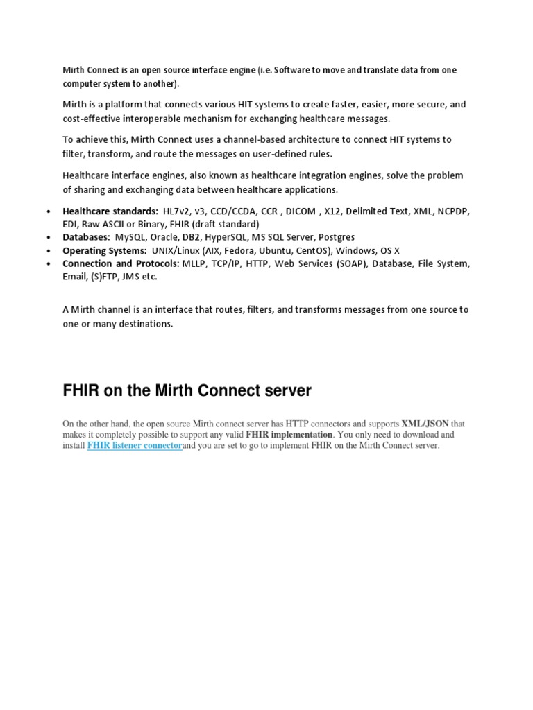 FHIR On The Mirth Connect Server | PDF