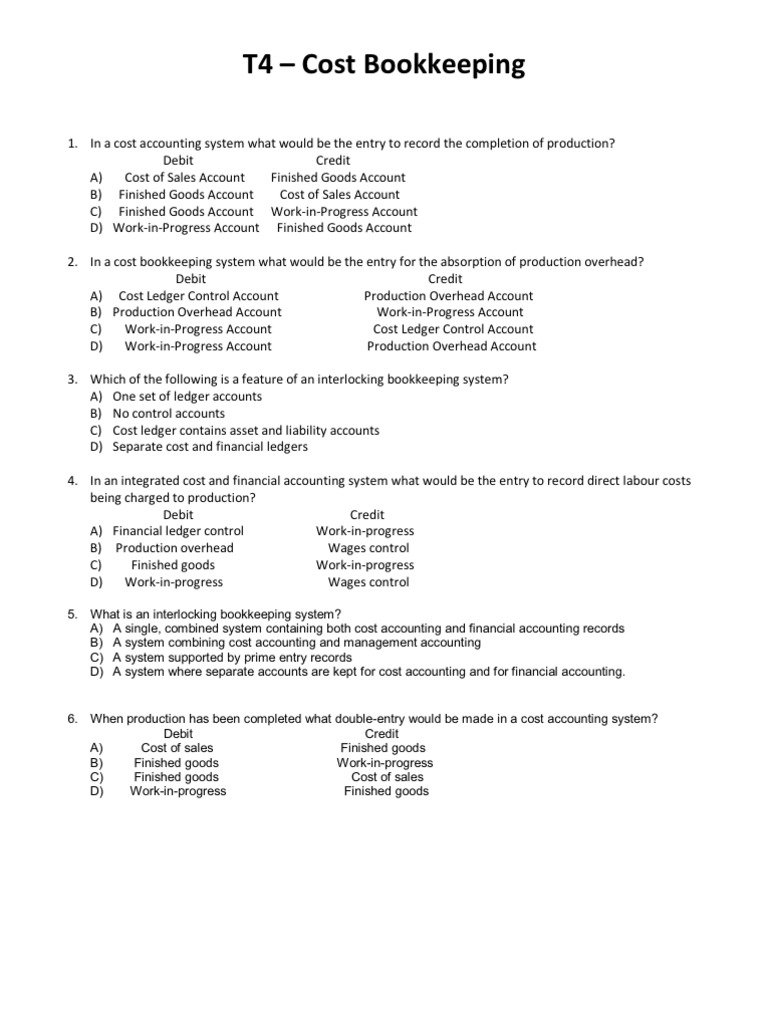T4 - Cost Bookkeeping | PDF | Debits And Credits | Corporate Jargon