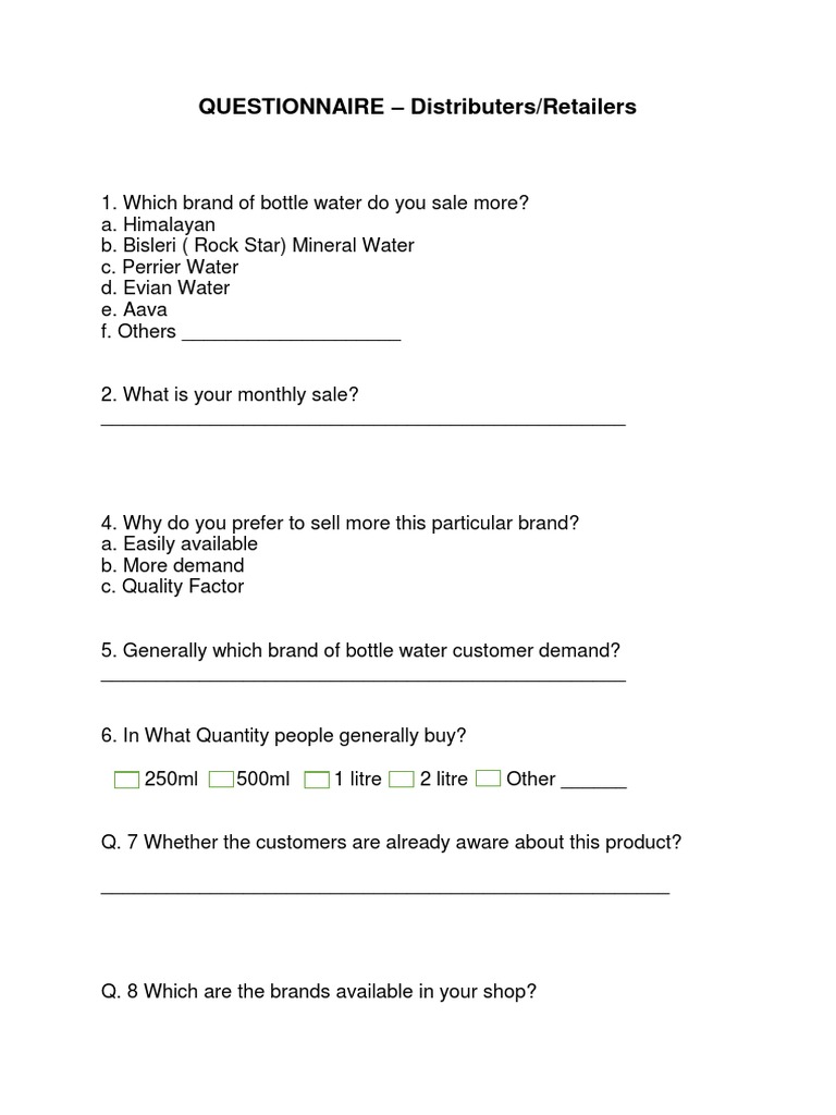 Questionnaire Reveals Top Bottled Water Brands | PDF