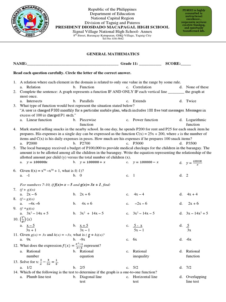 General Math PRE TEST | Interest | Logic
