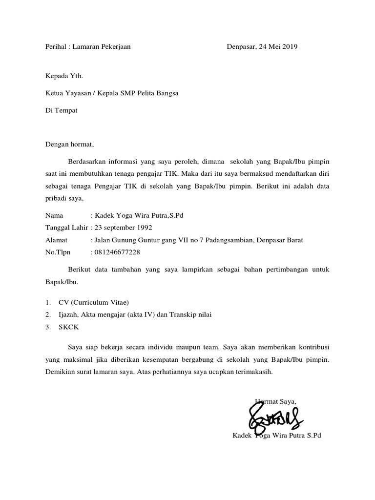 Contoh Job Latter Kreatif | PDF