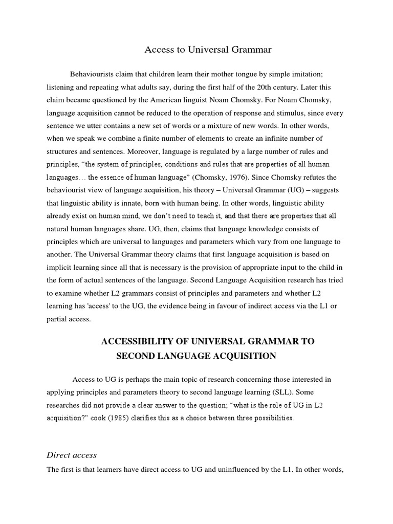 Understanding Universal Grammar in L2 Acquisition | PDF | Second ...
