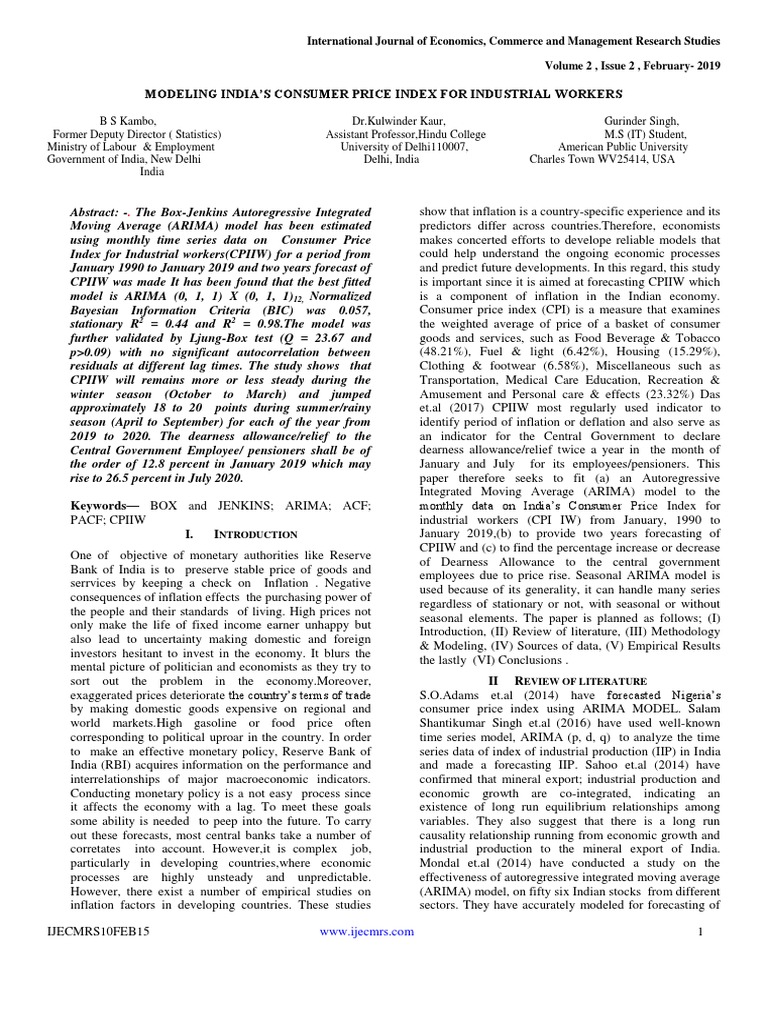 Forecasting India’s CPI for Workers | PDF | Autoregressive Integrated Moving Average | Time Series