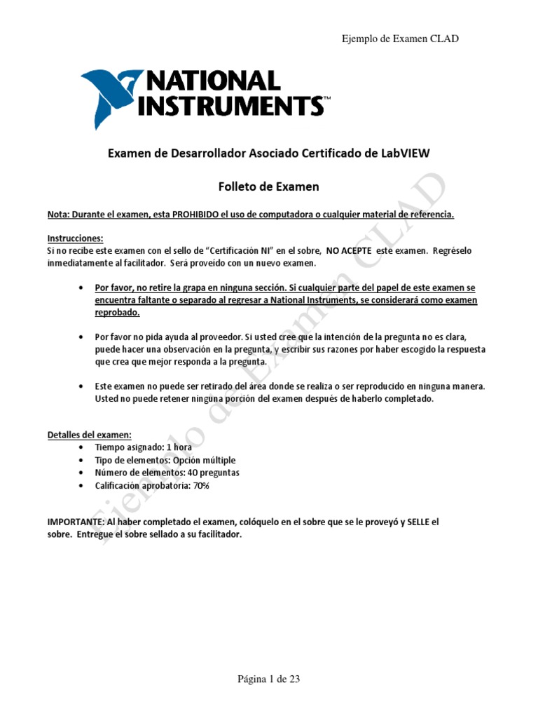 Clad Sample Exam 2 Esp | PDF | Prueba (evaluación) | Estructura de ...