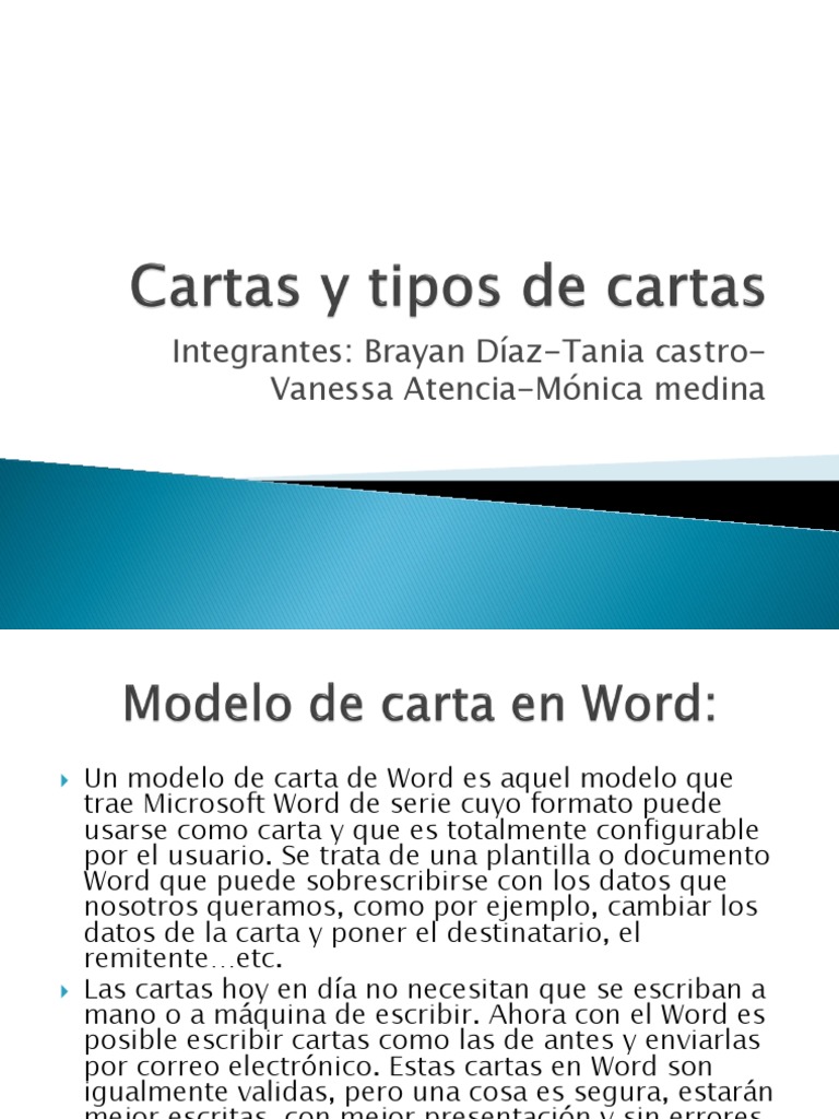 Tipos de cartas y su formato en Word | PDF | Microsoft Word | Informática
