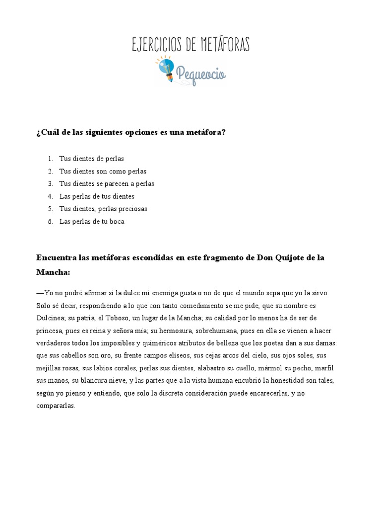 Ejercicios de Metáforas | PDF