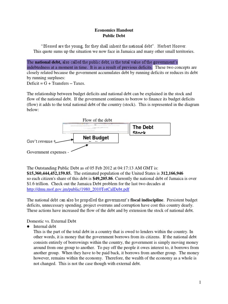 Economics Handout Public Debt: The Debt Stock Net Budget Deficit | PDF ...