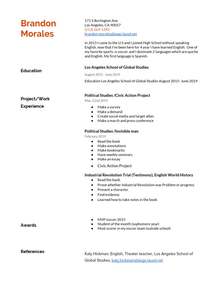 Brandon Morales Resume 2019 | PDF