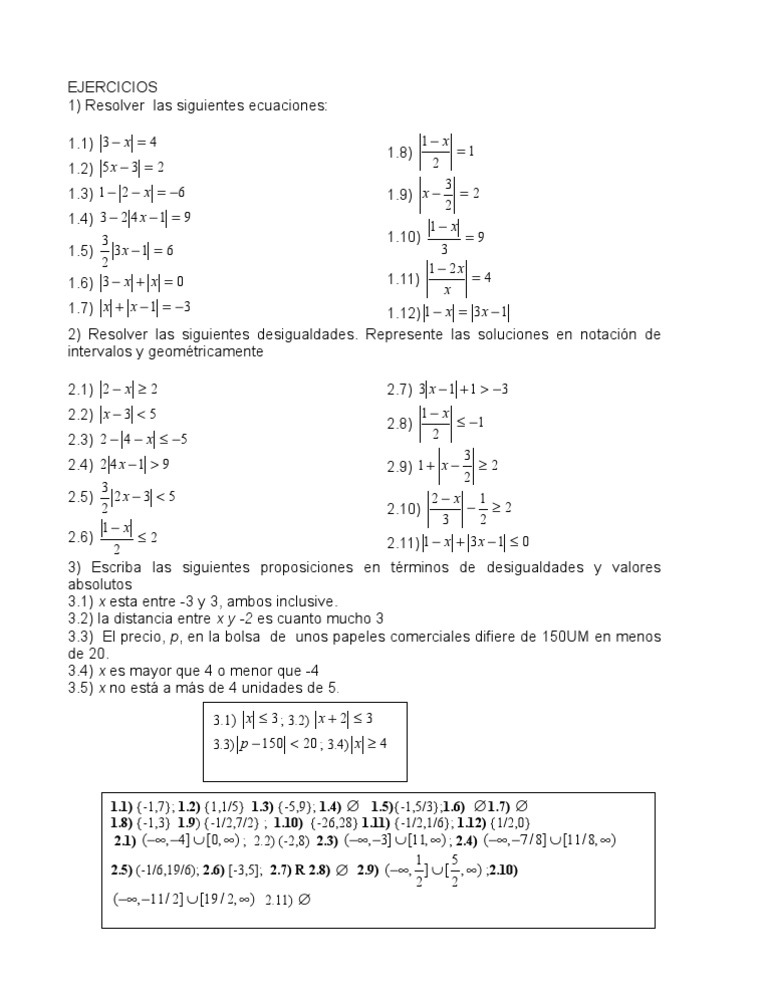 EJERCICIOS DE VALOR ABSOLUTO