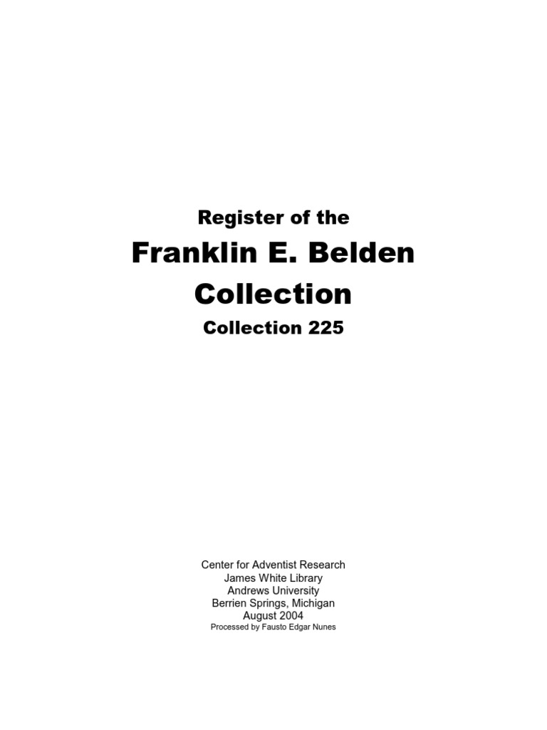 Collection of FE Belden Papers | PDF | Seventh Day Adventist Church
