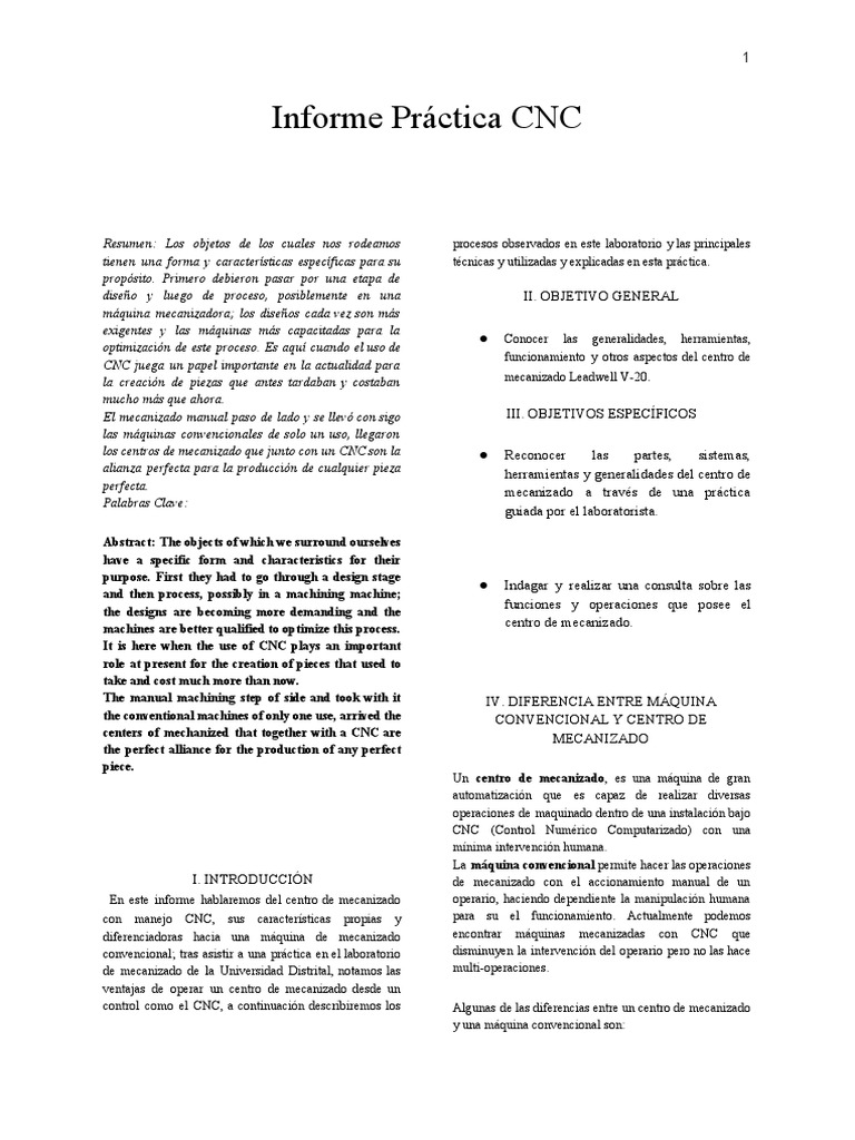 Informe Práctica CNC 2.0 | PDF | Control numerico | Mecanizado