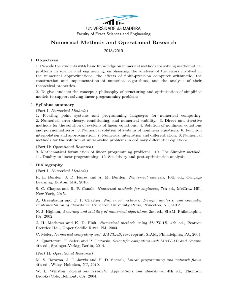 NMOR Course Syllabus | PDF | Numerical Analysis | Mathematical Optimization