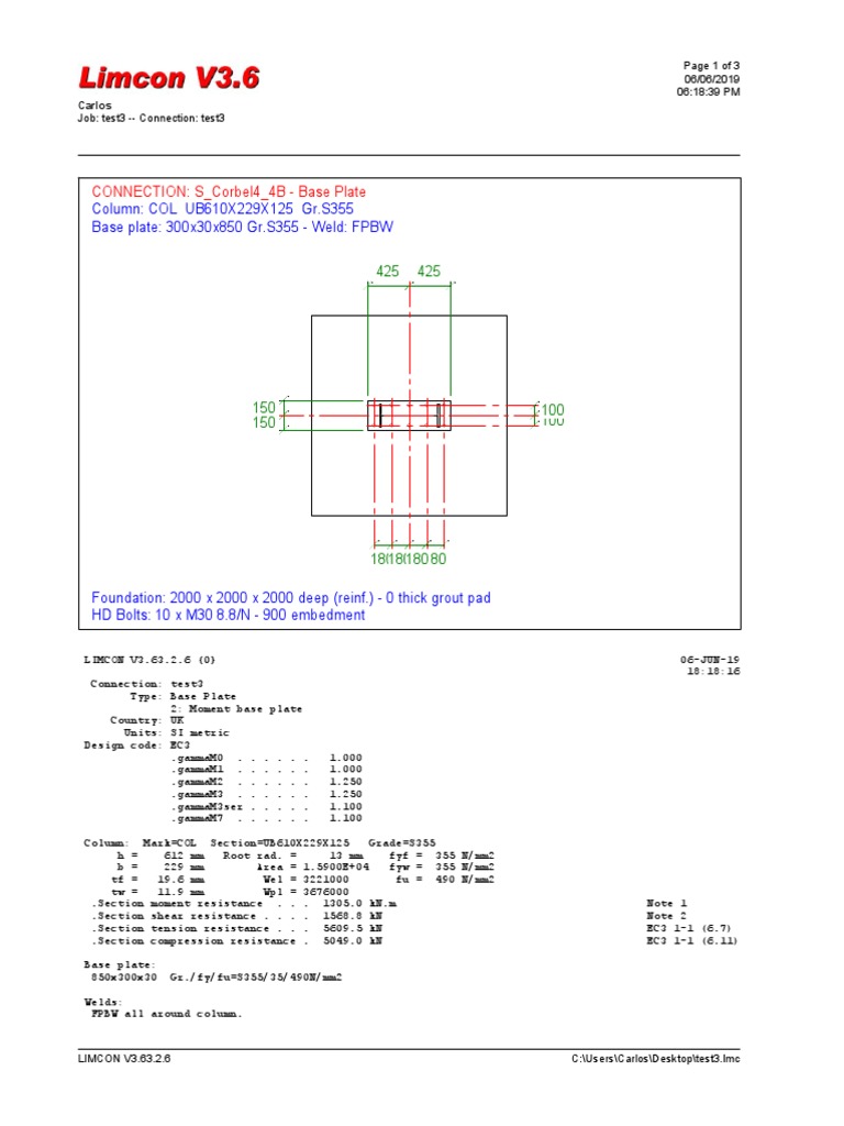 CONNECTION: S - Corbel4 - 4B - Base Plate: Column: COL UB610X229X125 Gr ...