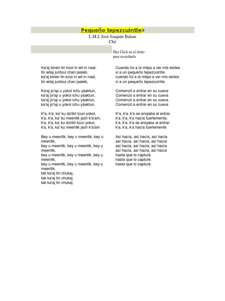 Canciones Mayas: Letras y Traducciones | PDF | Naturaleza | Ocio