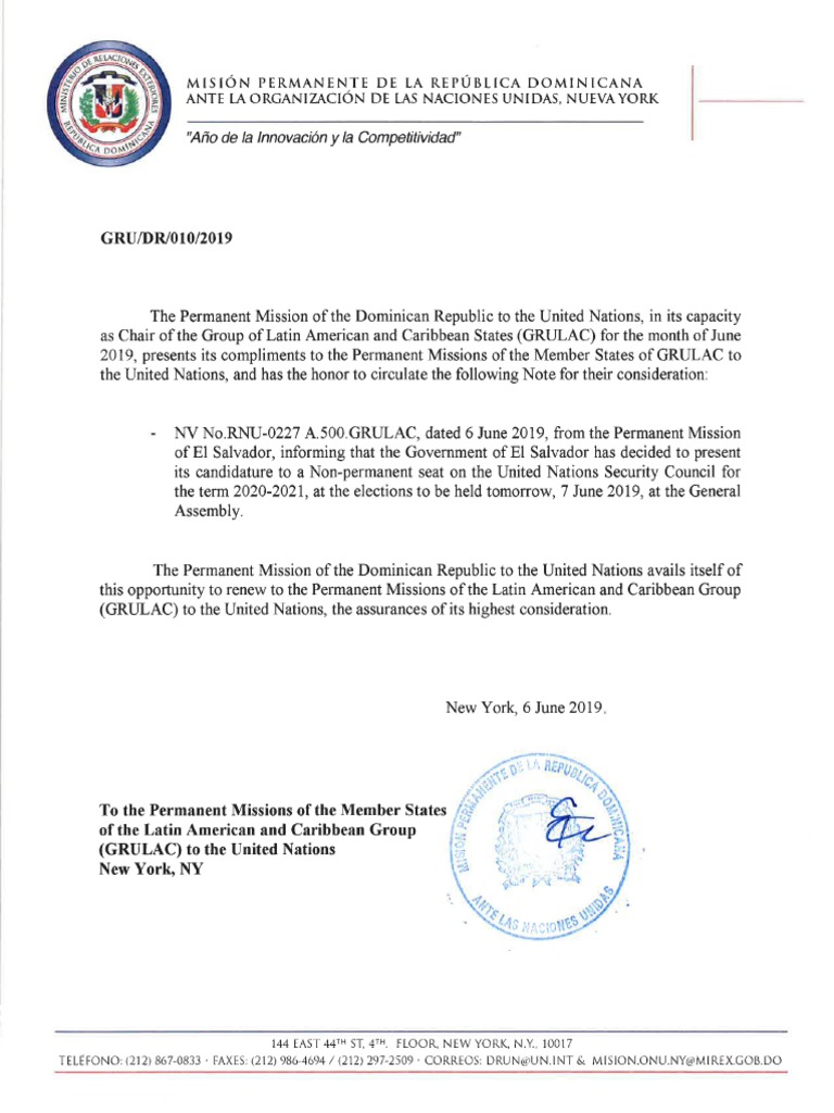 For UNSC El Salvador Runs Against ST Vincent, Letter Here, Like Estonia ...
