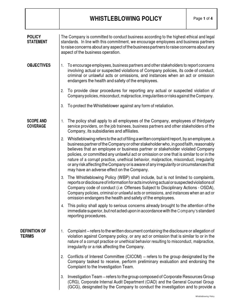 Whistleblowing Policy | PDF | Whistleblower | Audit Committee