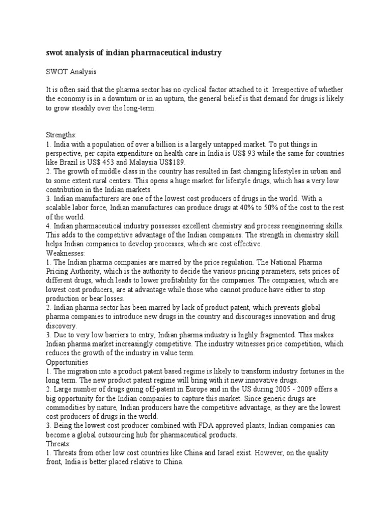 Pharma Swot | PDF | Generic Drug | Pharmaceutical Industry