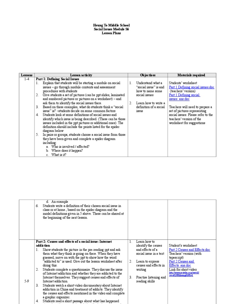 Social Issues Module Complete Lesson Plans | PDF | Lesson Plan | Vocabulary