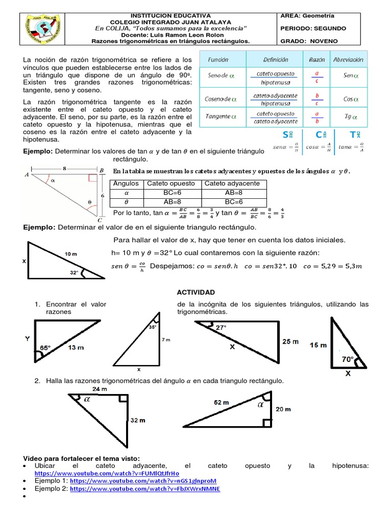 Razones Trigonometricas en Triangulos Rectangulos | PDF | Funciones trigonométricas | Triángulo